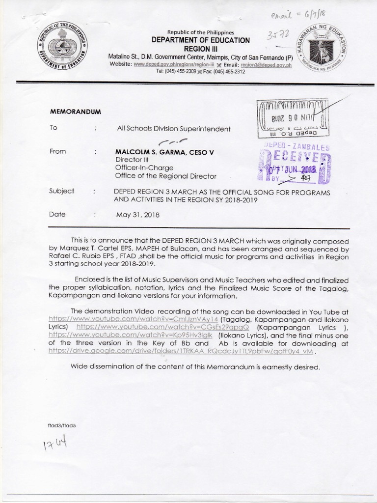 DepEd Region 3 March As The Official Song For Programs and Activities ...