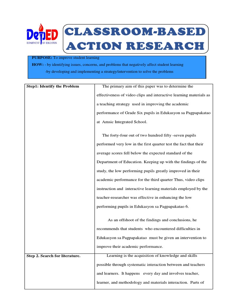 Classroom-Based Action Research: Step1: Identify The Problem | PDF ...