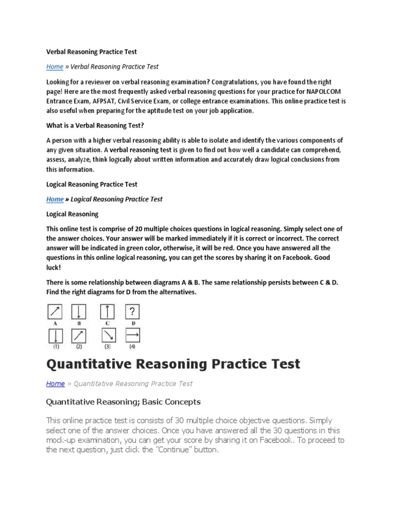 Verbal Reasoning Practice for Exams | PDF | Test (Assessment) | Reason