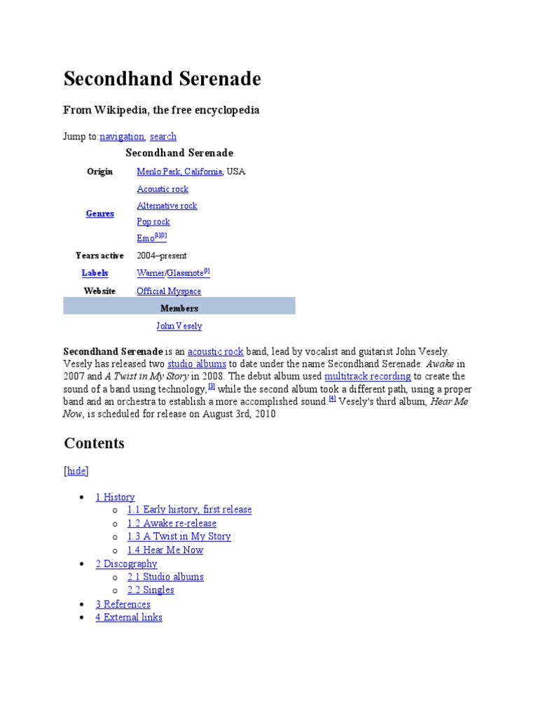 Secondhand Serenade: From Wikipedia, The Free Encyclopedia | PDF ...