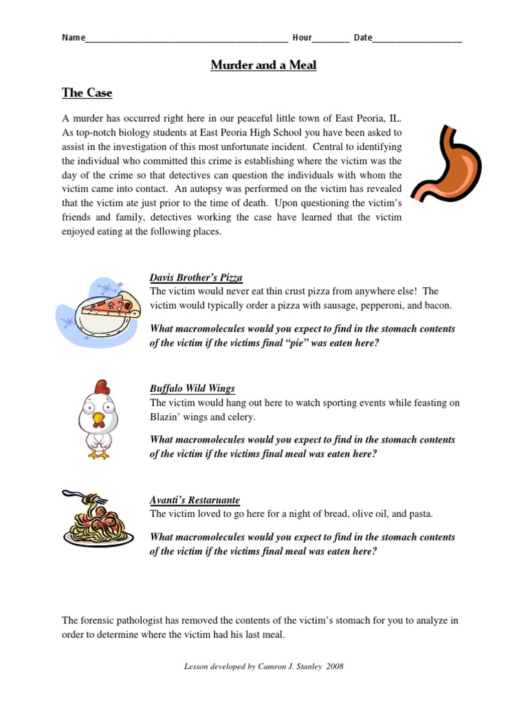 Murder and A Meal The Case: Name - Hour - Date | PDF | Carbohydrates ...