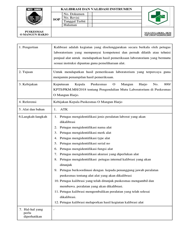 8.1.7.2 Sop Kalibrasi Dan Validasi Instrumen | PDF