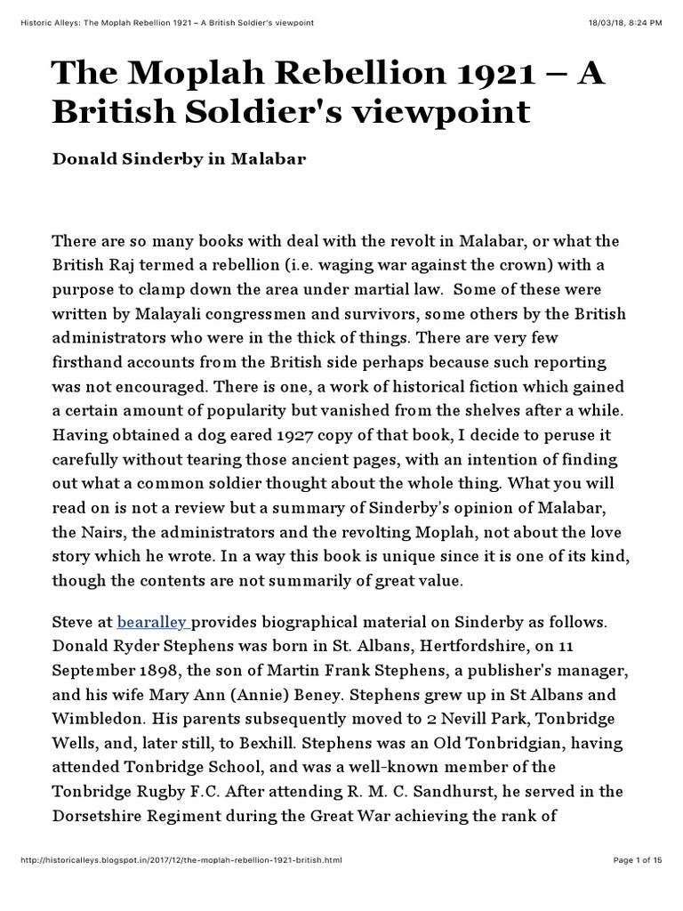 The Moplah Rebellion 1921 - A British Soldier's Viewpoint | PDF ...