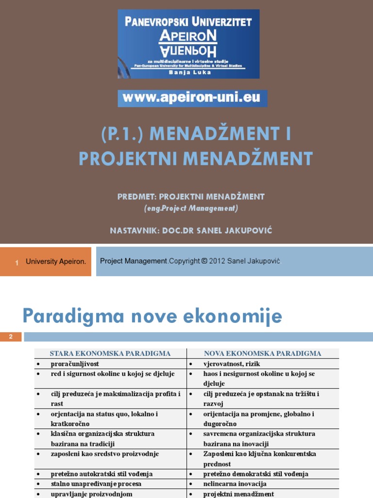 P.1.-Menadzment I Projektni Menadzment - Jakupovic | PDF