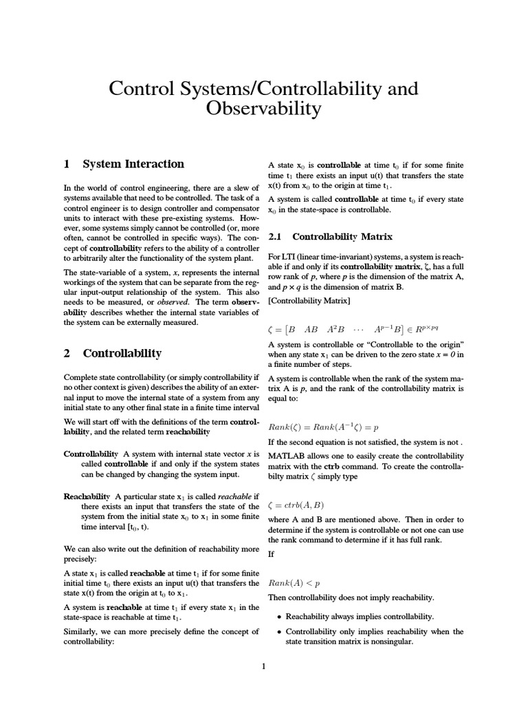 Control Systems/Controllability and Observability: 1 System Interaction ...
