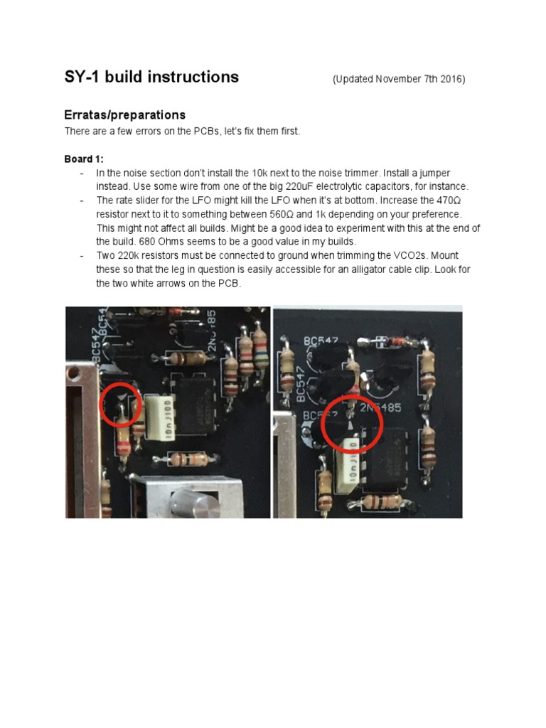 SY-1 Build Instructions: Erratas/preparations | PDF | Printed Circuit ...