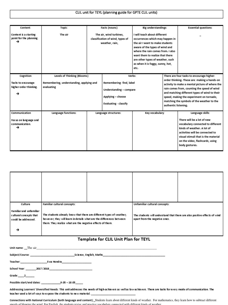 Clil Unit Plan | PDF | Reading Comprehension | Vocabulary