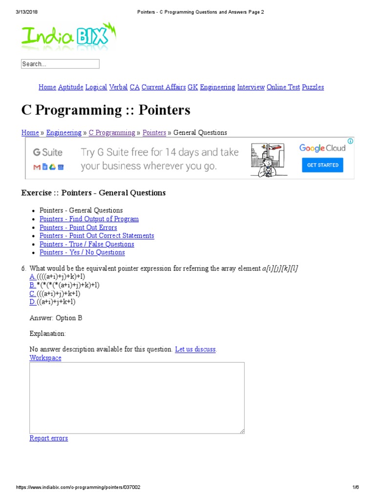 C Programming Pointers Exercise Pointers General Questions Pdf C Programming