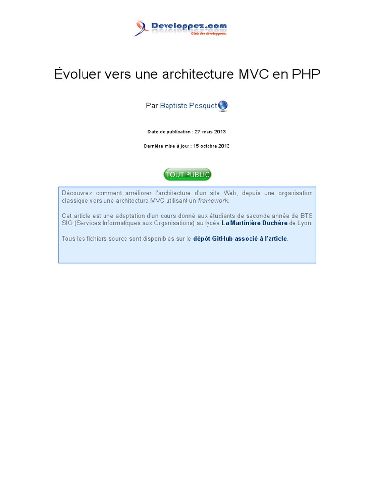 Mvc Architecture Php Object Oriented Programming Pdf Modèle Vue