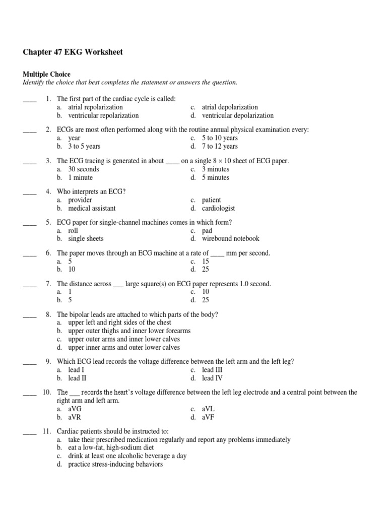 Chapter 47 EKG Worksheet | PDF | Electrocardiography | Heart