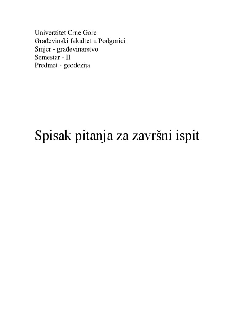 Geodezija - Spisak Pitanja Za Završni Ispit | PDF