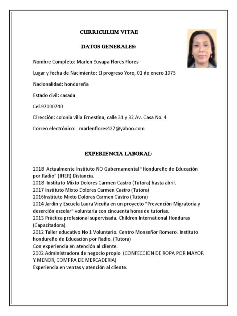 Marlen Curriculum | PDF | Honduras | Modificación de comportamiento