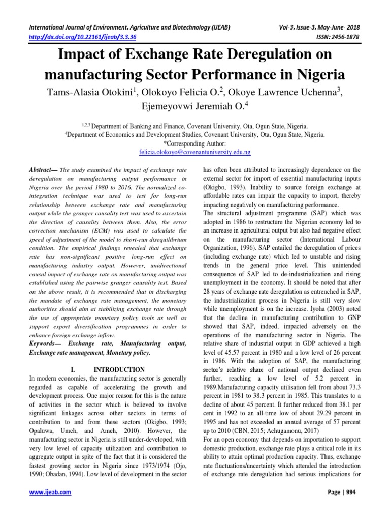 Impact of Exchange Rate Deregulation On Manufacturing Sector Performance in Nigeria | PDF ...