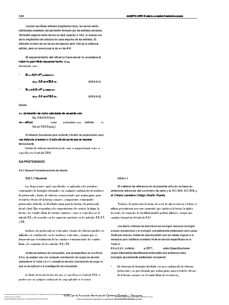 Norma Aashto LRFD Pretensado .Español | PDF | Hormigón pretensado ...
