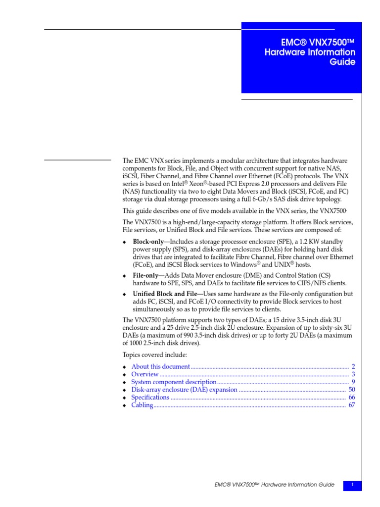 EMC® VNX7500™ Hardware Information Guide: Block-Only | PDF | Computer ...