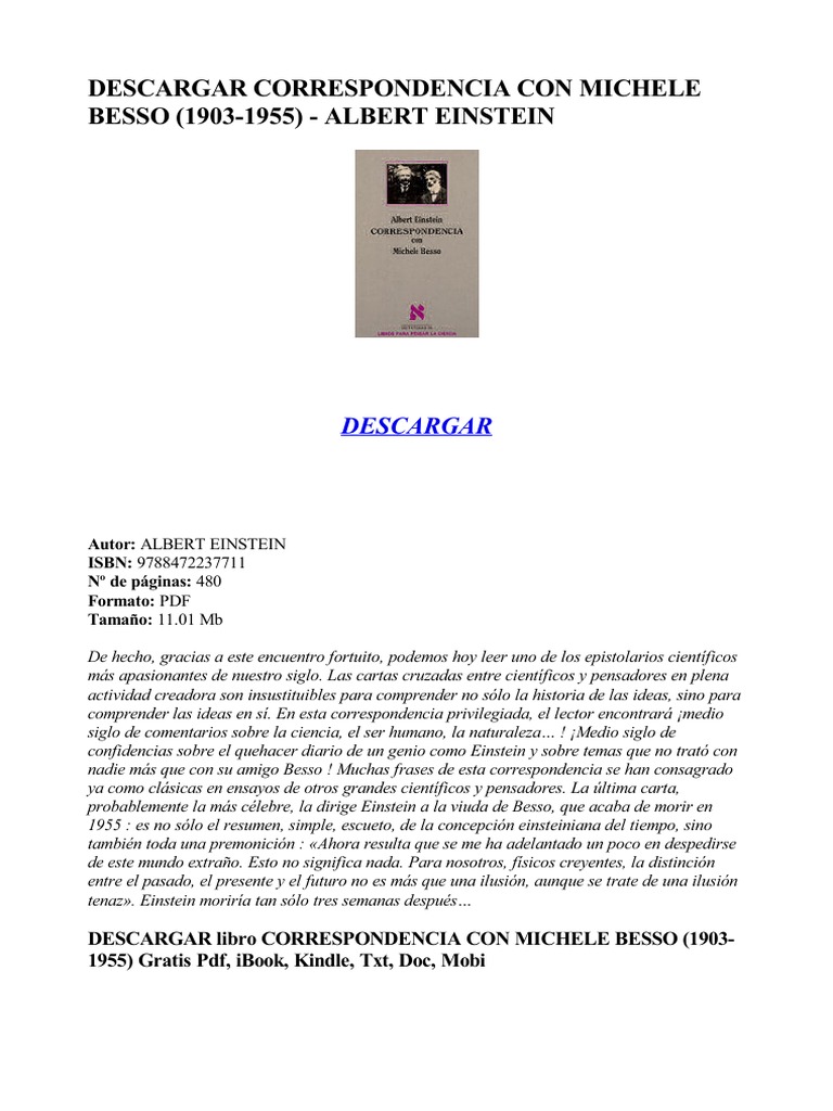 Descargar Correspondencia Con Michele Besso 1903 1955 Albert Einstein ...