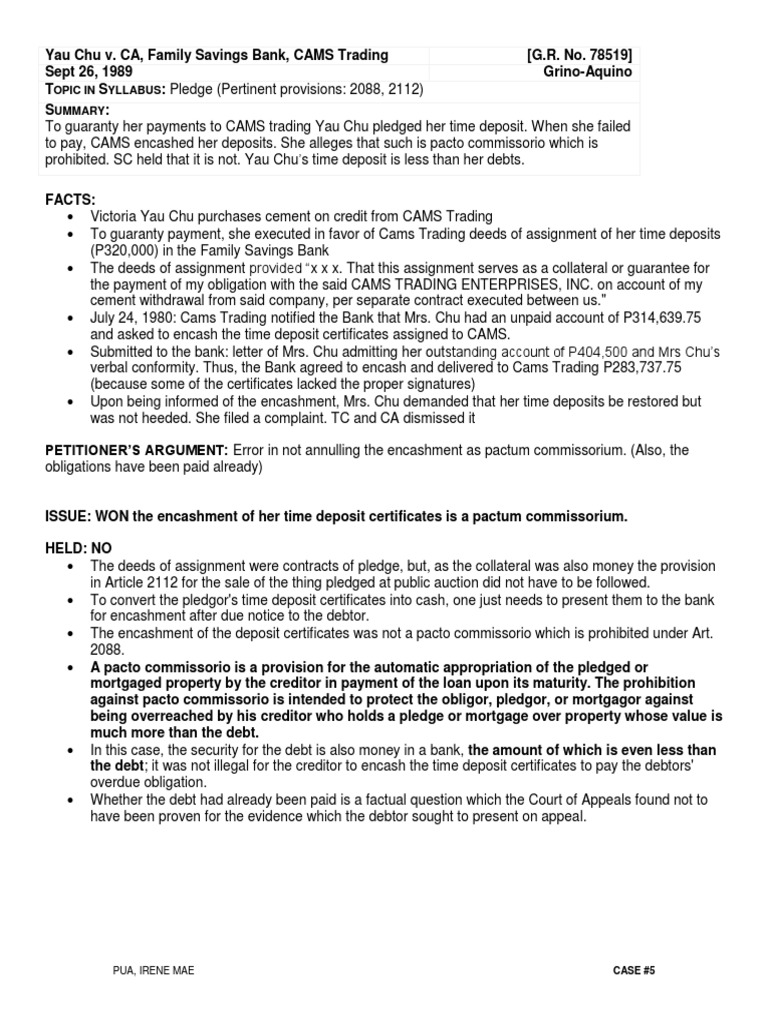 35 Victoria Yau Chu v. CA (Pua) | PDF | Mortgage Law | Business Law
