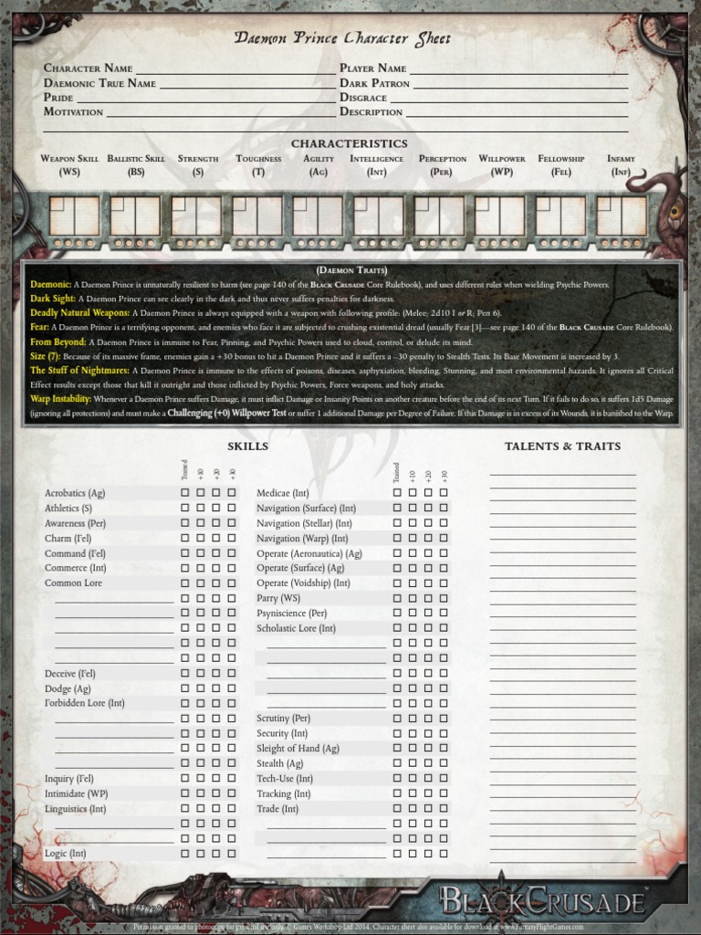 Daemon Prince Character Sheet: P D D D | PDF | Leisure