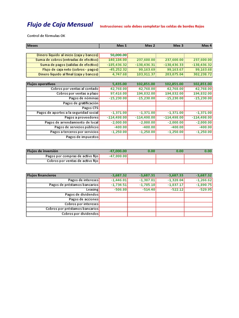 Flujo de Caja Mensual Cash Flow en Excel | PDF | Flujo de efectivo | Bancos