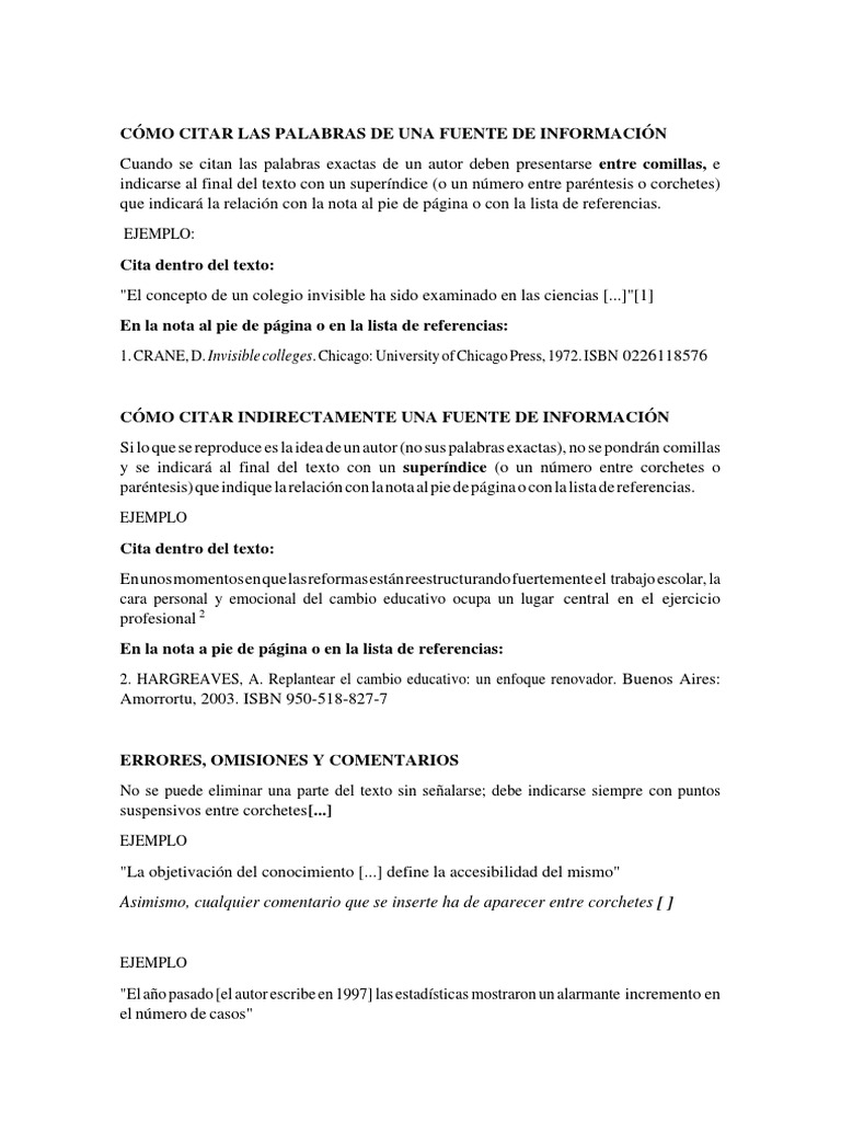Cómo Citar Las Palabras de Una Fuente de Información | Descargar gratis ...