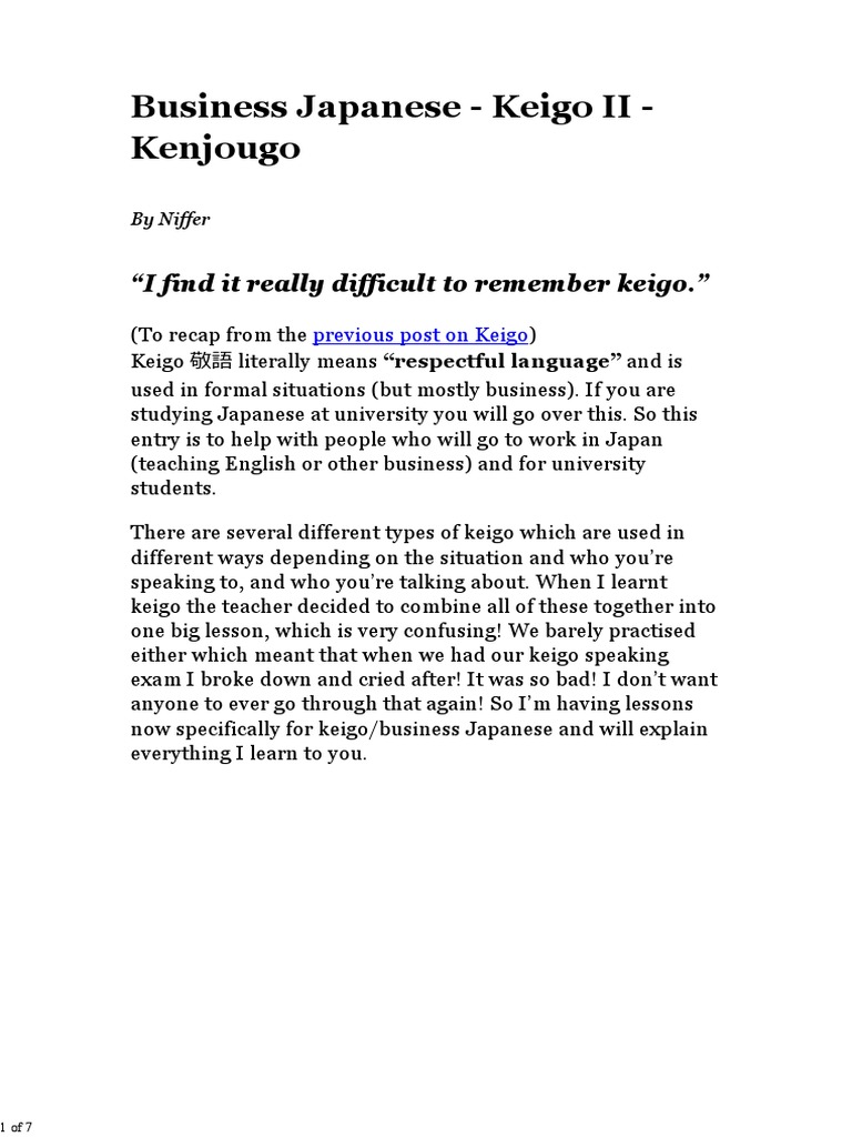 Understanding Kenjougo in Keigo | PDF | Japanese Language | Onomastics