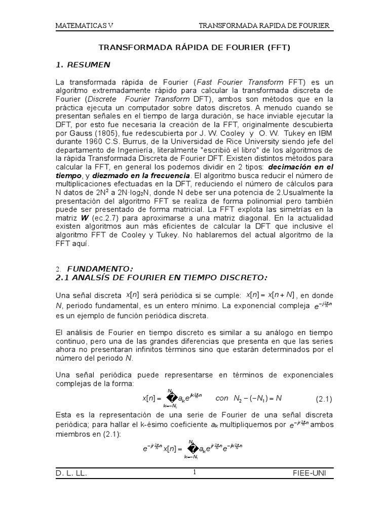 Algoritmo FFT | PDF | Transformada rápida de Fourier | Algoritmos