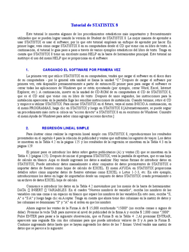 Statistix 8 Tutorial | PDF | Análisis de regresión | Regresión lineal