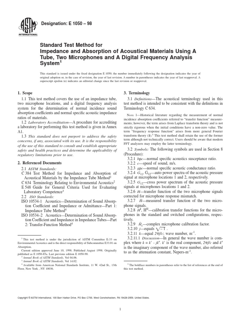 ASTM E1050 Impedancia Acustica | PDF | Microphone | Sound