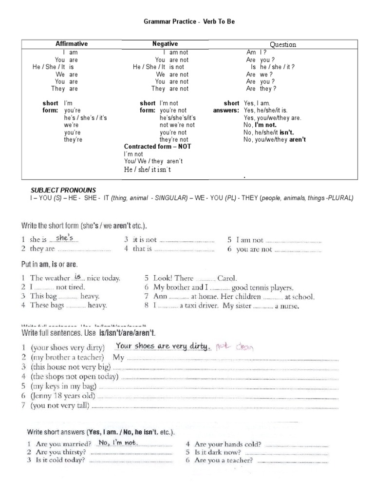 Verb To Be Grammar Practice Guide | PDF | Language Arts & Discipline