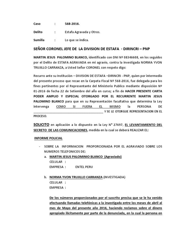 Solicitud Del Levantamiento Del Secreto de Las Comunicaciones | PDF | Bancos | Gobierno