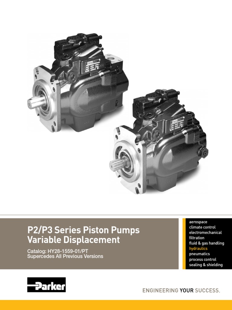 P2 P3 Series Piston Pumps Variable Displacement HY28 1559 01 PT | PDF | Pump | Valve