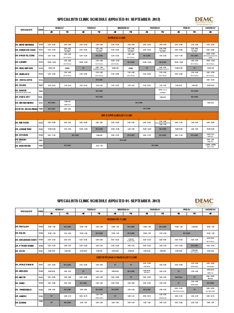 Clinic Schedule | PDF | Clinical Medicine | Health Sciences