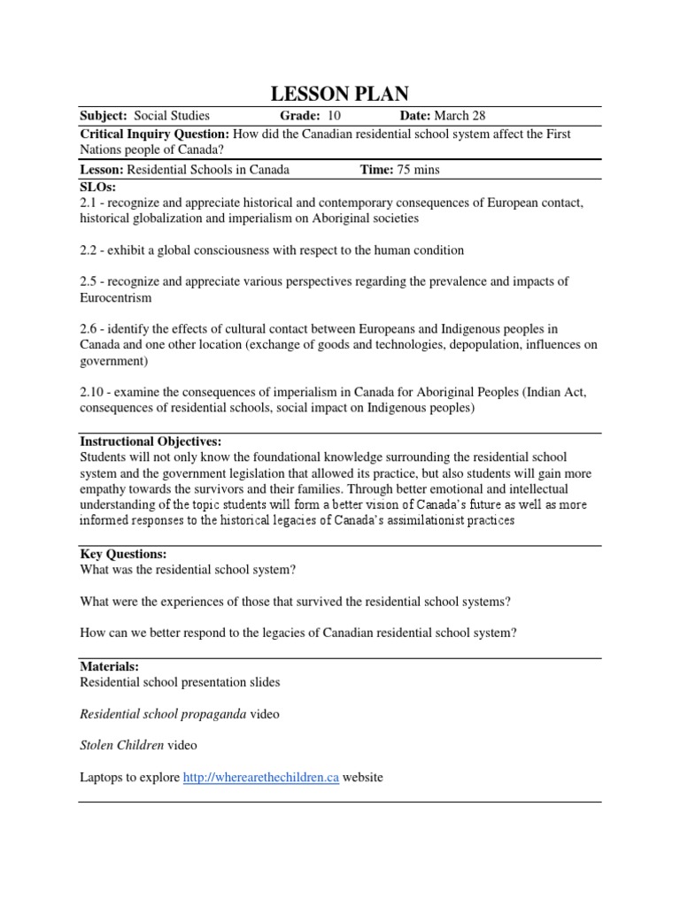 Lesson Plan: Residential School Propaganda Video Stolen Children Video ...