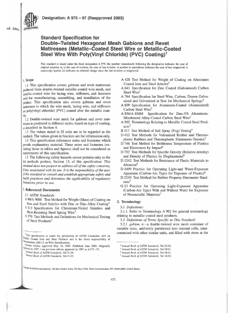 Gabion Code ASTM A974-94 | PDF