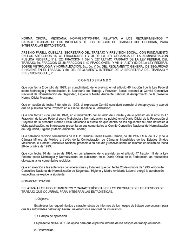 Requerimientos de la NOM-021-STPS-1994 | PDF | México | Gobierno