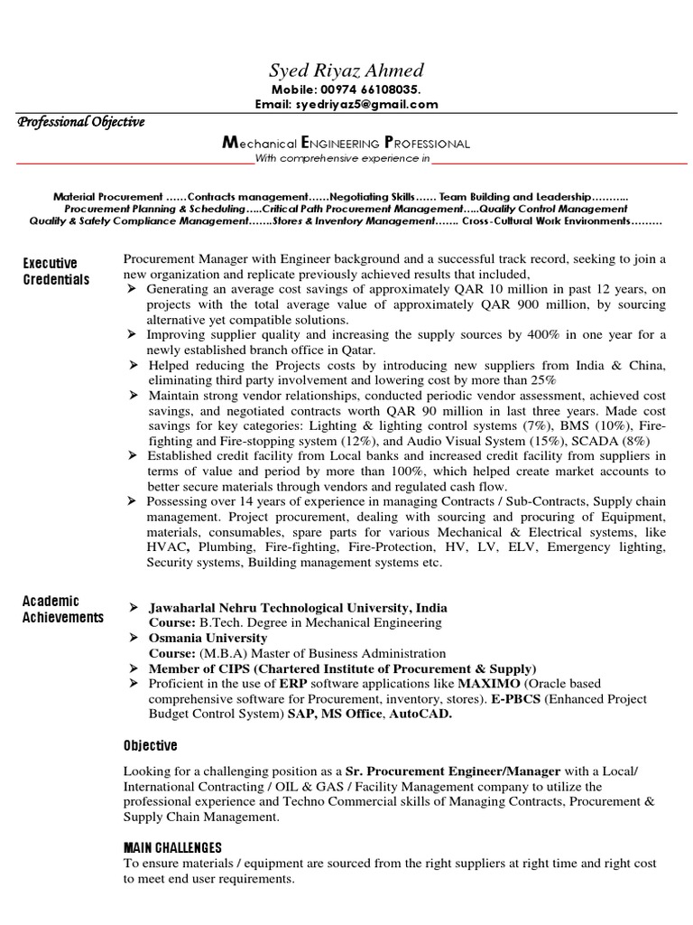 CV Procurement & Supply Chain Management | PDF | Procurement | Engineering