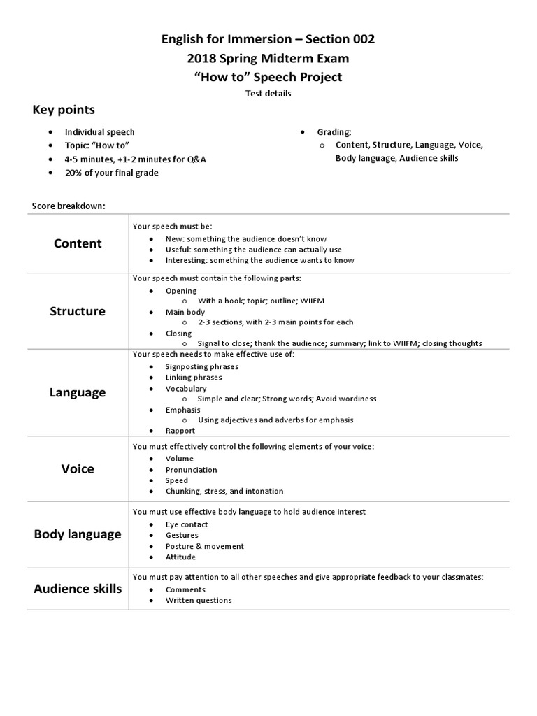 English For Immersion - Section 002 2018 Spring Midterm Exam "How To ...