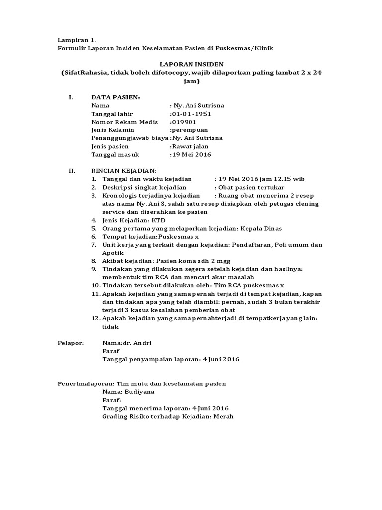 CONTOH Laporan Insiden Dan RCA | PDF