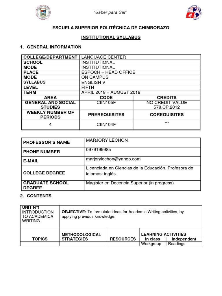 SYLLABUS | PDF | English Language | Reading (Process)