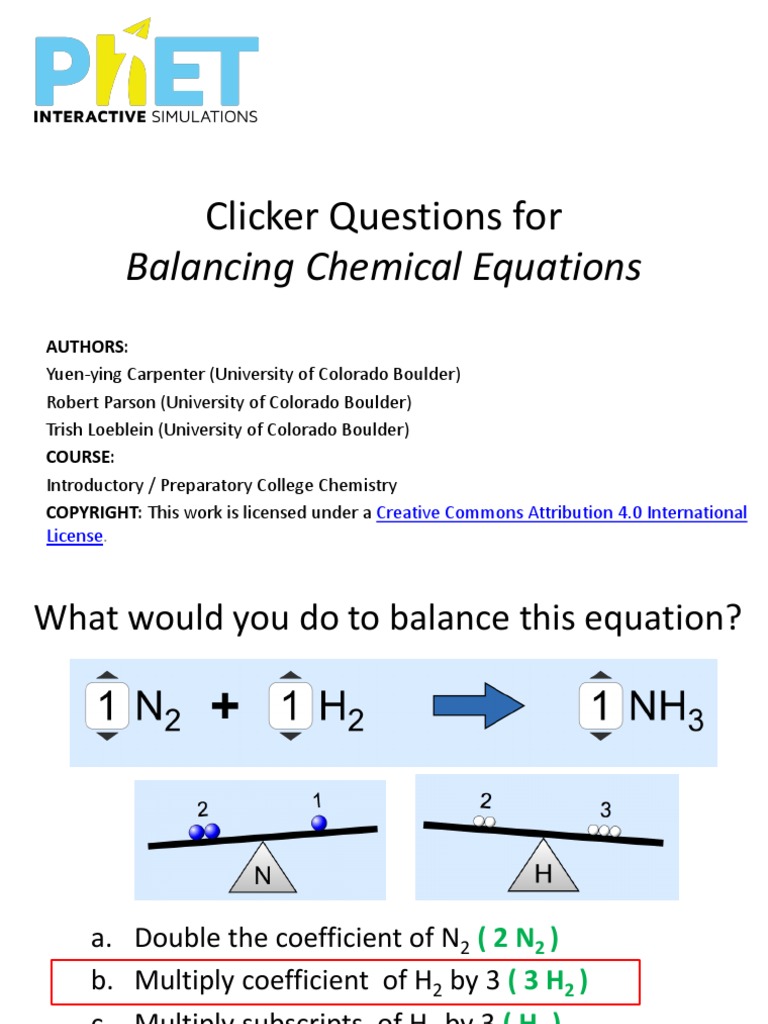 Balancing Chemical Equations - Clicker Questions - Annotated | PDF ...