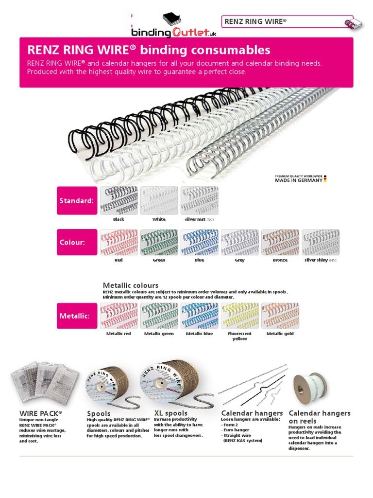 Renz Ring Wire A4 / A5 Binding Elements | PDF | Wire | Manufactured Goods