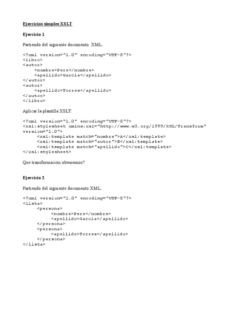 Ejercicios Simples XSLT | PDF | Xslt | Xml Ejercicios Simples XSLT | PDF | Xslt | Xml