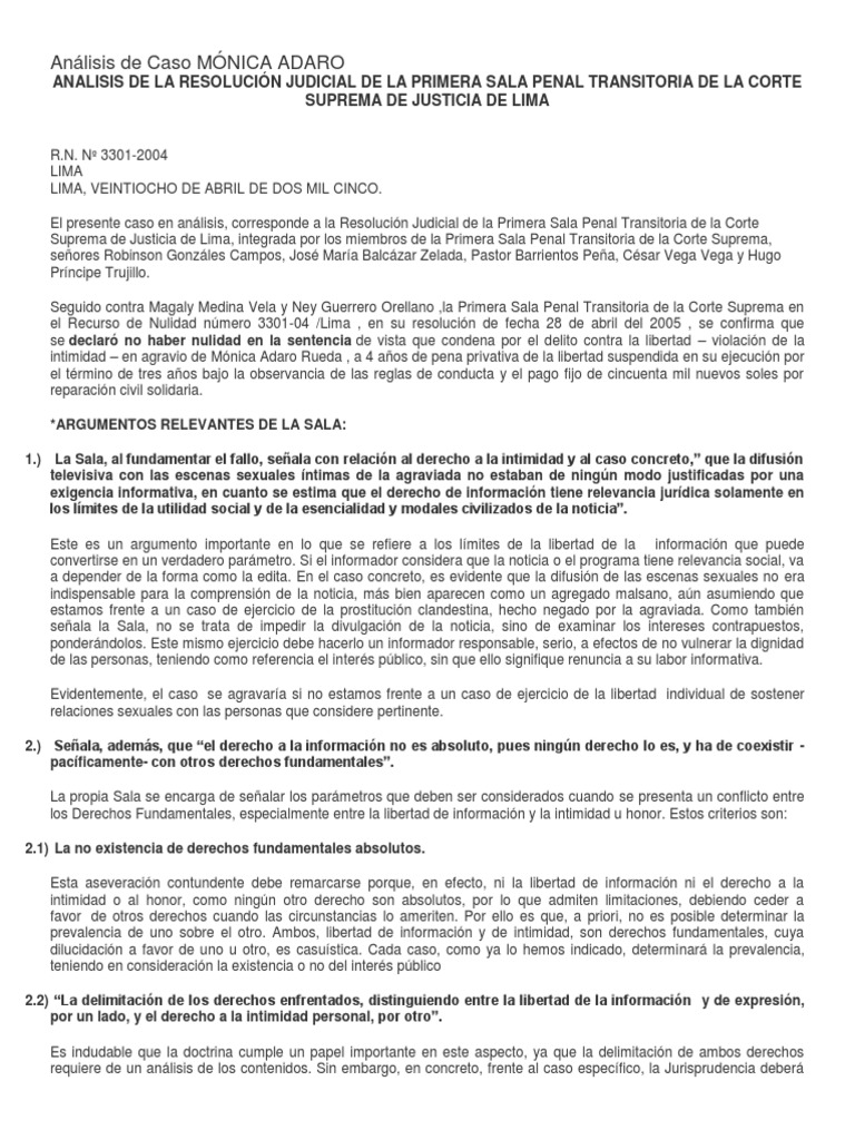 Análisis de Caso Mónica Adaro | PDF | Derecho penal | Derecho ...