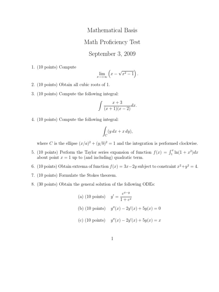 Advanced Math Proficiency Test Questions | PDF