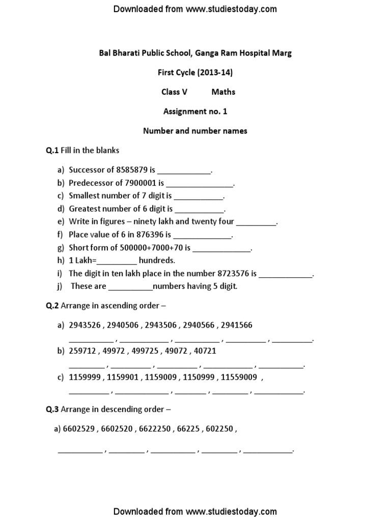 CBSE Class 5 Maths Revision Worksheets (1) - 0 PDF | PDF | Teaching ...