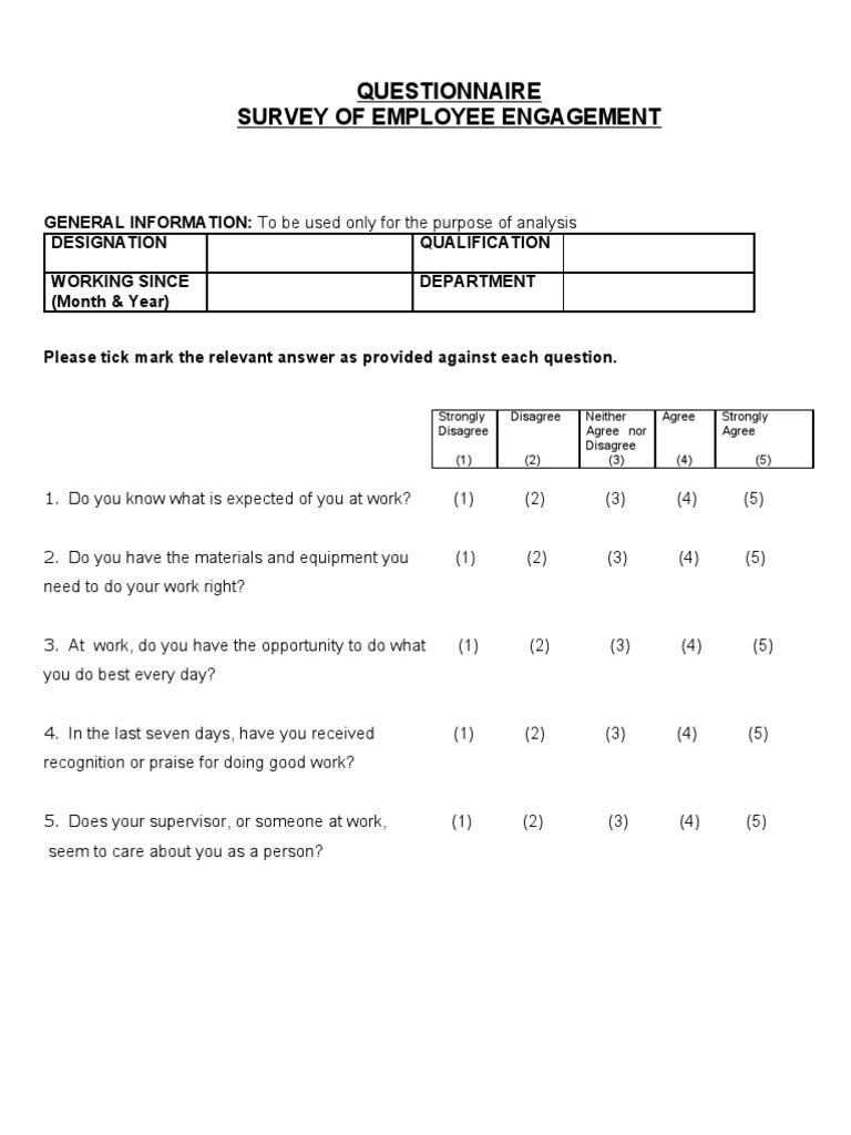 Survey of Employee Engagement Questionnaire | PDF | Business | Cognition
