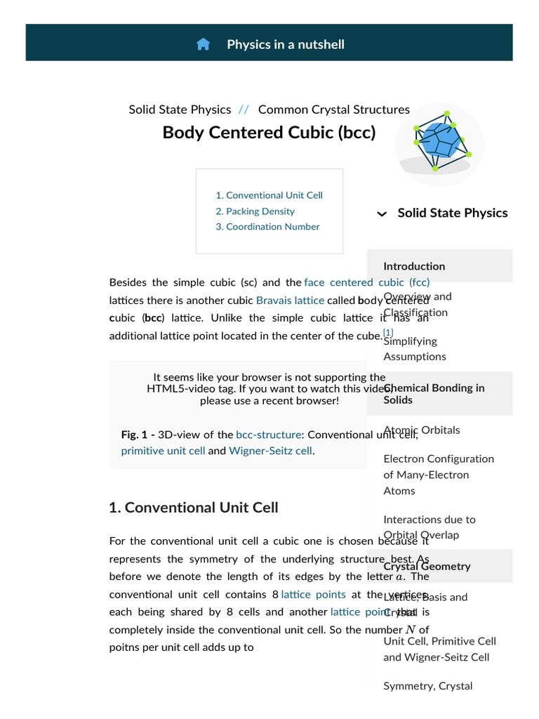 Body Centered Cubic BCC - Physics in A Nutshell PDF | PDF | Crystal Structure | Physics