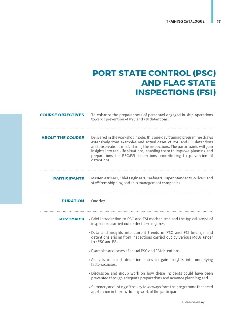 Port State Control (PSC) and Flag State Inspections (Fsi) : Course ...