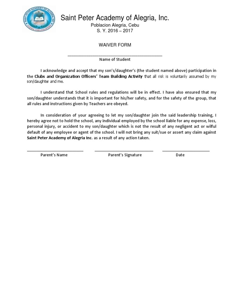 Parent Waiver for School Activity | PDF