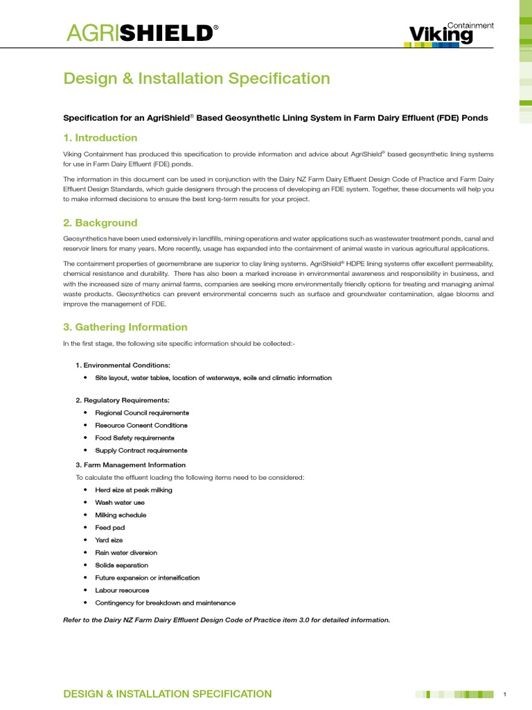 Agrishield Installation Specification | PDF | Dairy | Drainage